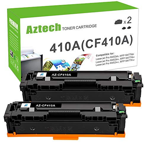 Aztech Compatible Toner Cartridge Replacement for HP 410A CF410A 410X CF410X Color Pro MFP M477fnw M477fdn M477fdw M452dw M452nw M452dn Toner Cartridges Printer (Black, 2-Pack)