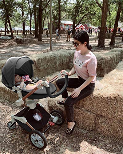 Baby Stroller 360 Rotation Function,Hot Mom Baby Carriage Pu Leather Pushchair Pram,Dark Grey