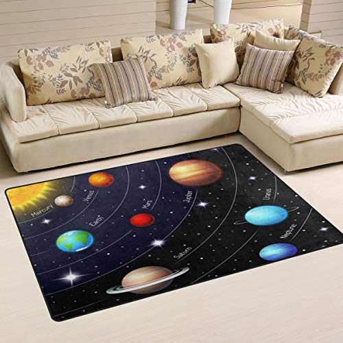 Linomo Area Rug Educational Outer Space Universe Planet Floor Rugs Doormat Living Room Home Decor, Carpets Area Mats for Kids Boys Girls Bedroom 60 x 39 Inches