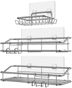 nieifi shower caddy basket with hooks soap dish holder shelf for shampoo conditioner bathroom kitchen storage organizer sus304 stainless steel adhesive no drilling - 3 pack