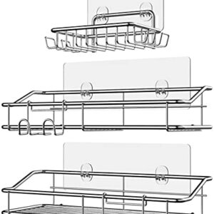 Nieifi Shower Caddy Basket with Hooks Soap Dish Holder Shelf for Shampoo Conditioner Bathroom Kitchen Storage Organizer SUS304 Stainless Steel Adhesive No Drilling - 3 Pack