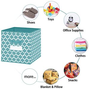 homyfort Cube Storage Organizer Bins 13x13 - Fabric Storage Cubes Bin Foldable Baskets Square Box with Labels and Dual Handles for Shelf, Nursery, Cabinet, Clothes, Toys, Set of 4 (Teal Blue)