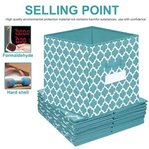 homyfort Cube Storage Organizer Bins 13x13 - Fabric Storage Cubes Bin Foldable Baskets Square Box with Labels and Dual Handles for Shelf, Nursery, Cabinet, Clothes, Toys, Set of 4 (Teal Blue)