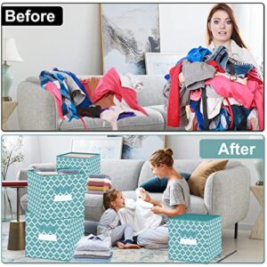 homyfort Cube Storage Organizer Bins 13x13 - Fabric Storage Cubes Bin Foldable Baskets Square Box with Labels and Dual Handles for Shelf, Nursery, Cabinet, Clothes, Toys, Set of 4 (Teal Blue)