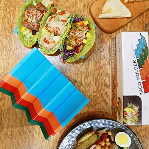 CHARMOUNT Taco Holder Stand Set of 4 Taco Rack Holders - Premium Taco Shell Holder Stand on Table with Handle, Hold 2 or 3 Hard or Soft Shell Tacos, Dishwasher & Microwave Safe