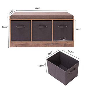 Iwell Storage Bench, Retro Toy Box Storage Chest, Entryway Bench with Storage Drawer & Removable Padded Cushion, End of Bed Storage Bench for Bedroom, Living Room, Mudroom, Rustic Brown