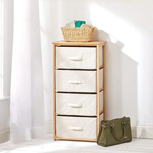 mDesign Vertical Dresser Storage Tower - 4 Drawers - Sturdy Bamboo Frame with Easy Pull Fabric Bins - Multi-Bin Organizer for Bedroom, Hallway, Entryway, Closets - Cream/Natural Wood