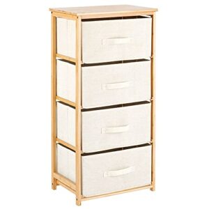 mDesign Vertical Dresser Storage Tower - 4 Drawers - Sturdy Bamboo Frame with Easy Pull Fabric Bins - Multi-Bin Organizer for Bedroom, Hallway, Entryway, Closets - Cream/Natural Wood