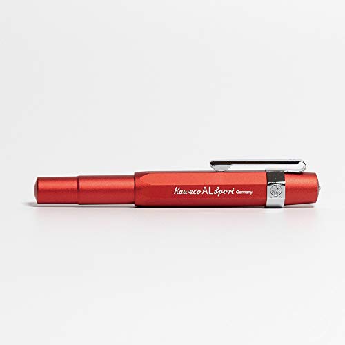 Kaweco AL Sport Fountain Pen Deep Red, Fine Nib with Kaweco Sport Octagonal Clip Chrome