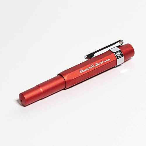 Kaweco AL Sport Fountain Pen Deep Red, Fine Nib with Kaweco Sport Octagonal Clip Chrome