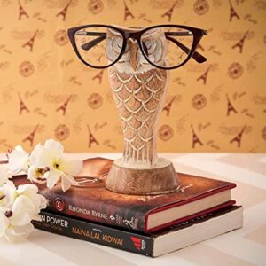 Eximious India Wooden Owl Glasses Holder Stand Reading Nightstand Eyeglass Retainer Gifts for Women Men Mom Dad Car SPWW02