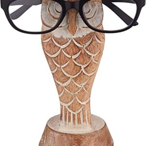 Eximious India Wooden Owl Glasses Holder Stand Reading Nightstand Eyeglass Retainer Gifts for Women Men Mom Dad Car SPWW02