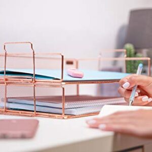 Rose Gold Letter Tray - 2 Tier Rose Gold Desk Organizer for Women, Stackable Paper Tray Organizer, File Organizer for Home Office and Desk Accessories