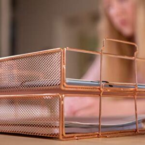 Rose Gold Letter Tray - 2 Tier Rose Gold Desk Organizer for Women, Stackable Paper Tray Organizer, File Organizer for Home Office and Desk Accessories