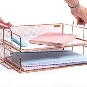 Rose Gold Letter Tray - 2 Tier Rose Gold Desk Organizer for Women, Stackable Paper Tray Organizer, File Organizer for Home Office and Desk Accessories