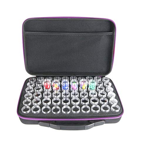 EVA Storage Box 60 Slot Diamond Painting Storage Case Tool Diamond Painting Bag Beads Organizer Accessories 60 Grids Shockproof High Capacity Hand Bag Zipper Design (Purple)