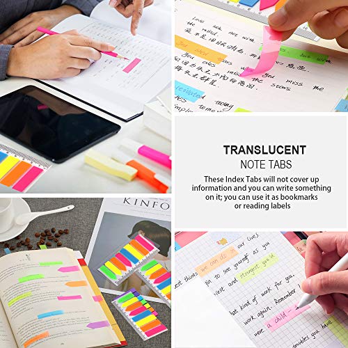 Fandamei 960 Pieces Neon Page Markers 6 Sets Translucent Page Flags Fluorescent Index Tabs Sticky Notes Tabs with 12 cm Measurement for Page Marker