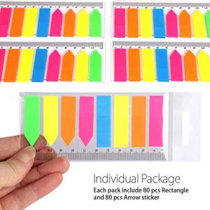 Fandamei 960 Pieces Neon Page Markers 6 Sets Translucent Page Flags Fluorescent Index Tabs Sticky Notes Tabs with 12 cm Measurement for Page Marker