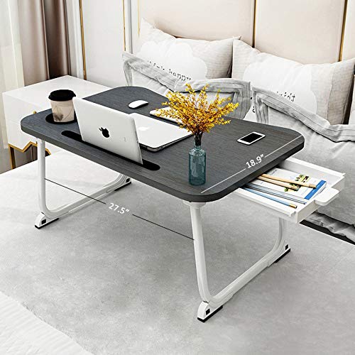 MGsten Laptop Bed Table, XXL Portable Laptop Desk with Cup Holder, Foldable Desk with Drawer, Standing Lap Table Tray in Couch/Office(27.5”x18.9”x11”)