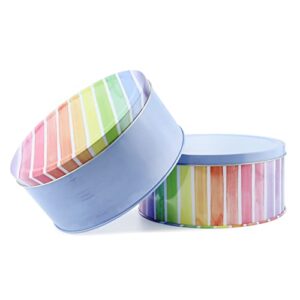 Cornucopia Cookie Tins (Set of 2, Blue and Rainbow); Round Baking and Cake Tins for Easter, Special Occasion and Holidays, 7.75-Inch Wide by 3.6-Inch Tall