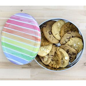 Cornucopia Cookie Tins (Set of 2, Blue and Rainbow); Round Baking and Cake Tins for Easter, Special Occasion and Holidays, 7.75-Inch Wide by 3.6-Inch Tall