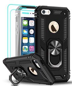 leyi compatible for iphone se case 2016 (not fit 2020), iphone 5s case, iphone 5 case, armor full-body phone cover case with 360 degree rotating holder kickstand for iphone 5/5s/se, black