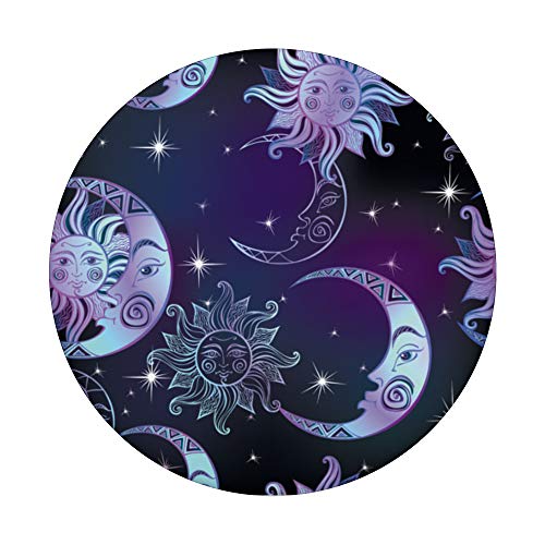 Black base Teal Purple Sun Moon Stars Boho Bohemian Pattern PopSockets PopGrip: Swappable Grip for Phones & Tablets