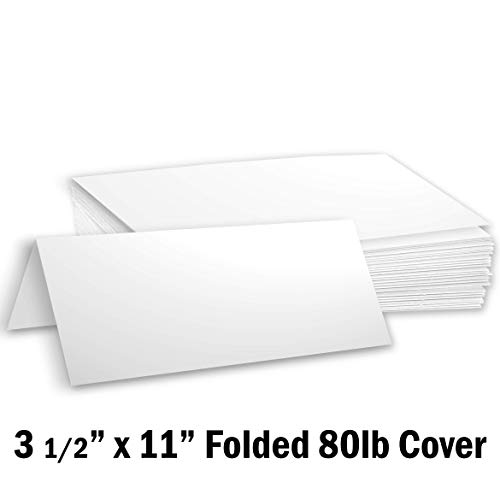 Hamilco Blank Tent Name Place Table Cards 3 1/2" x 11" Folded Card Stock - White Cardstock Paper 80lb Cover - 100 Pack