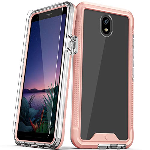 Zizo ION Series LG Aristo 4+ / LG Escape Plus Case | Military Grade Drop Tested with Tempered Glass Screen Protector (Rose Gold/Clear)