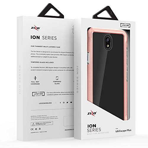 Zizo ION Series LG Aristo 4+ / LG Escape Plus Case | Military Grade Drop Tested with Tempered Glass Screen Protector (Rose Gold/Clear)