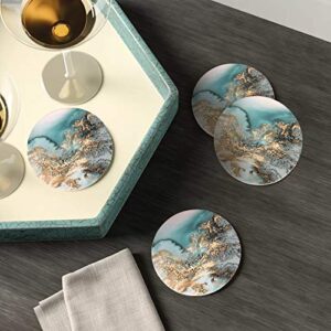 Lahome Marble Pattern Coasters - Round Drinks Absorbent Stone Coaster Set with Ceramic Stone and Cork Base for Kinds of Mugs and Cups (Blue, Set of 4)