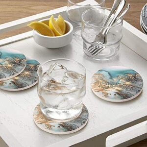 Lahome Marble Pattern Coasters - Round Drinks Absorbent Stone Coaster Set with Ceramic Stone and Cork Base for Kinds of Mugs and Cups (Blue, Set of 4)