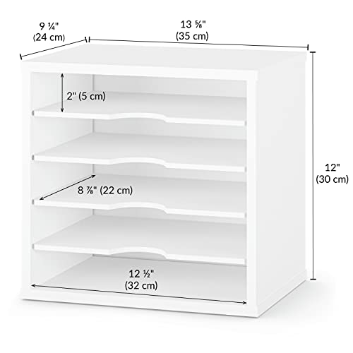 Ballucci File Organizer Paper Sorter, 5 Tier Adjustable Shelves Office Desk Organizer, 13 5/8" x 9 1/4" x 12", White