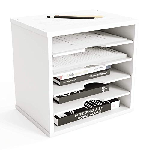 Ballucci File Organizer Paper Sorter, 5 Tier Adjustable Shelves Office Desk Organizer, 13 5/8" x 9 1/4" x 12", White