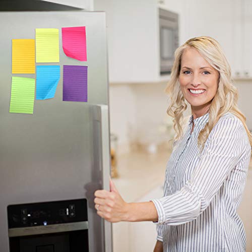 6 Pieces Sticky Notes Lined Self Sticky Notes Lined Colorful Lined Post Memos for Office, School and Home, 50 Sheets (Bright Neon Colors, 4 x 6 Inch)