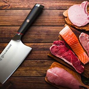 DALSTRONG Meat Cleaver Knife - 7 inch - Phantom Series - Premium Japanese High-Carbon AUS-8 Steel - Razor Sharp - Spanish Pakkawood Handle Kitchen Knife - Meat Cutting, Carving, Bone - Sheath Included