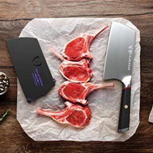 DALSTRONG Meat Cleaver Knife - 7 inch - Phantom Series - Premium Japanese High-Carbon AUS-8 Steel - Razor Sharp - Spanish Pakkawood Handle Kitchen Knife - Meat Cutting, Carving, Bone - Sheath Included