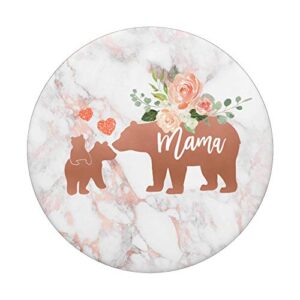 Mama Bear 2 Baby Cubs and Hearts Rose Pink Watercolor Floral PopSockets PopGrip: Swappable Grip for Phones & Tablets