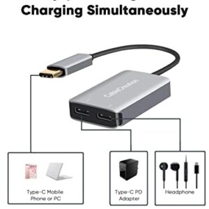 CableCreation USB Type C Splitter, 2-in-1 USB C Audio Adapter and PD Fast Charging, Compatible with iPad Pro, MacBook Air, Galaxy Note 10, S9, S10, S20, S21 Ultra, S22, Pixel 2 3 XL, Aluminum Gray