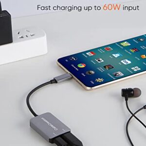 CableCreation USB Type C Splitter, 2-in-1 USB C Audio Adapter and PD Fast Charging, Compatible with iPad Pro, MacBook Air, Galaxy Note 10, S9, S10, S20, S21 Ultra, S22, Pixel 2 3 XL, Aluminum Gray