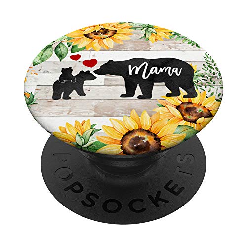 Mama Bear 2 Baby Cubs and Hearts Cottage Chic Sunflowers PopSockets PopGrip: Swappable Grip for Phones & Tablets