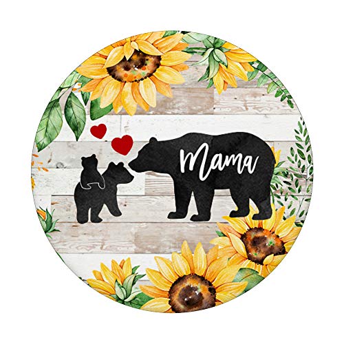 Mama Bear 2 Baby Cubs and Hearts Cottage Chic Sunflowers PopSockets PopGrip: Swappable Grip for Phones & Tablets