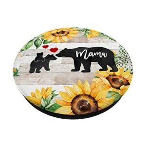 Mama Bear 2 Baby Cubs and Hearts Cottage Chic Sunflowers PopSockets PopGrip: Swappable Grip for Phones & Tablets