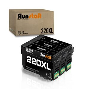 run star 3 pack 220xl black remanufactured ink cartridge replacement for epson 220xl t220xl t220xl120 for epson workforce wf-2760 2750 2660 2650 2630 expression home xp-320 420 424 printer (3 black)