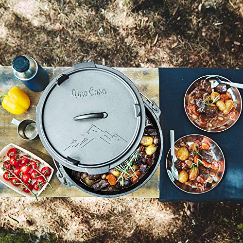 Uno Casa 6Qt Cast Iron Camping Dutch Oven with Lid Lifter and Storage Bag - Cast Iron Dutch Oven Pot with Lid, Cast Iron Camping Cookware, Camping Oven - Campfire Cooking Equipment