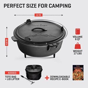 Uno Casa 6Qt Cast Iron Camping Dutch Oven with Lid Lifter and Storage Bag - Cast Iron Dutch Oven Pot with Lid, Cast Iron Camping Cookware, Camping Oven - Campfire Cooking Equipment