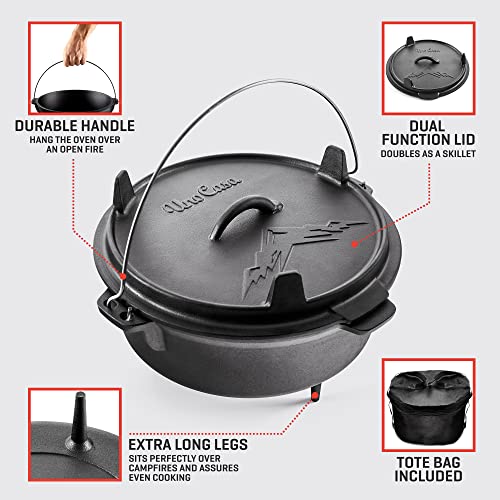 Uno Casa 6Qt Cast Iron Camping Dutch Oven with Lid Lifter and Storage Bag - Cast Iron Dutch Oven Pot with Lid, Cast Iron Camping Cookware, Camping Oven - Campfire Cooking Equipment