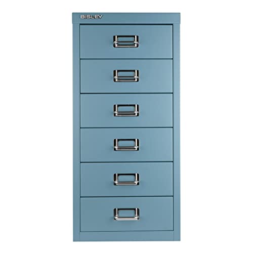 Bisley 6 Drawer Steel Under-Desk Multidrawer Storage Cabinet, Steel Blue (MD6-SB)