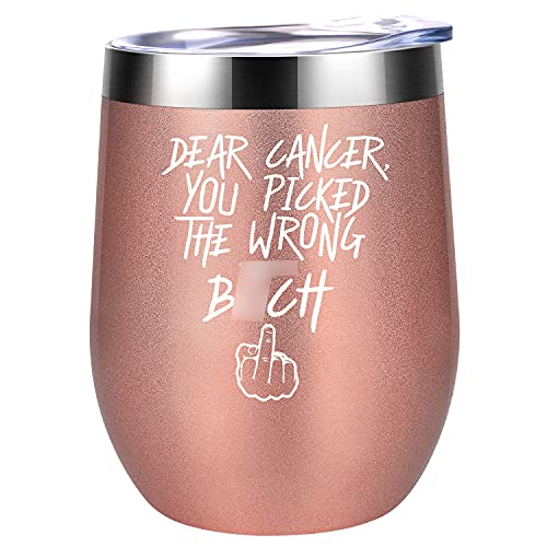 Coolife Wine Tumbler - Breast Cancer Survivor Gifts for Women, Cancer Gifts for Women - Dear Cancer You Picked the Wrong B - Ovarian Cancer Awareness, Fck Cancer Suck Gifts for Women Chemo, Patient