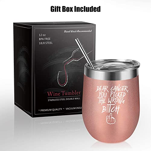 Coolife Wine Tumbler - Breast Cancer Survivor Gifts for Women, Cancer Gifts for Women - Dear Cancer You Picked the Wrong B - Ovarian Cancer Awareness, Fck Cancer Suck Gifts for Women Chemo, Patient